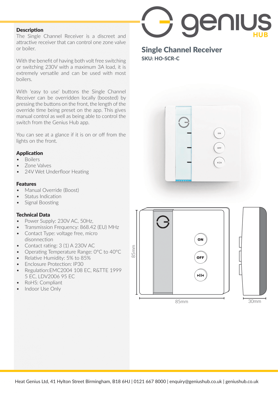Single Channel Receiver - Buy from the Genius Hub shop