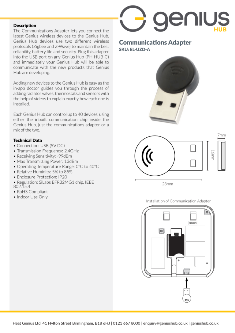 Communications Adapter - Buy from the Genius Hub shop