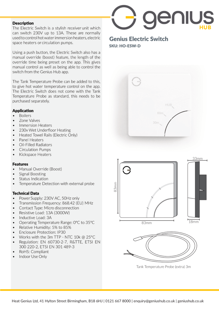 Electric Switch - Buy from the Genius Hub shop